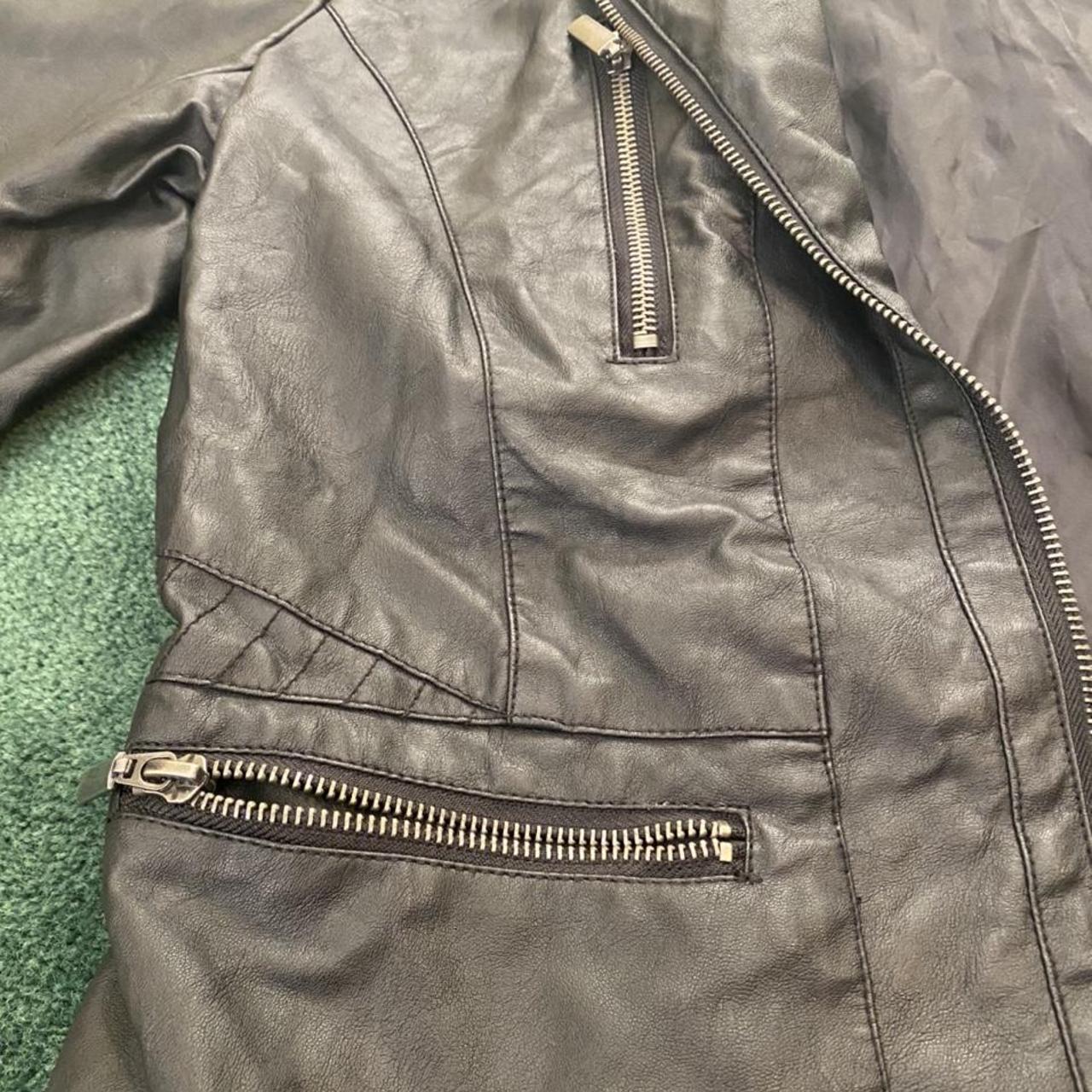 Black faux leather coat from Xhilaration Size large... - Depop