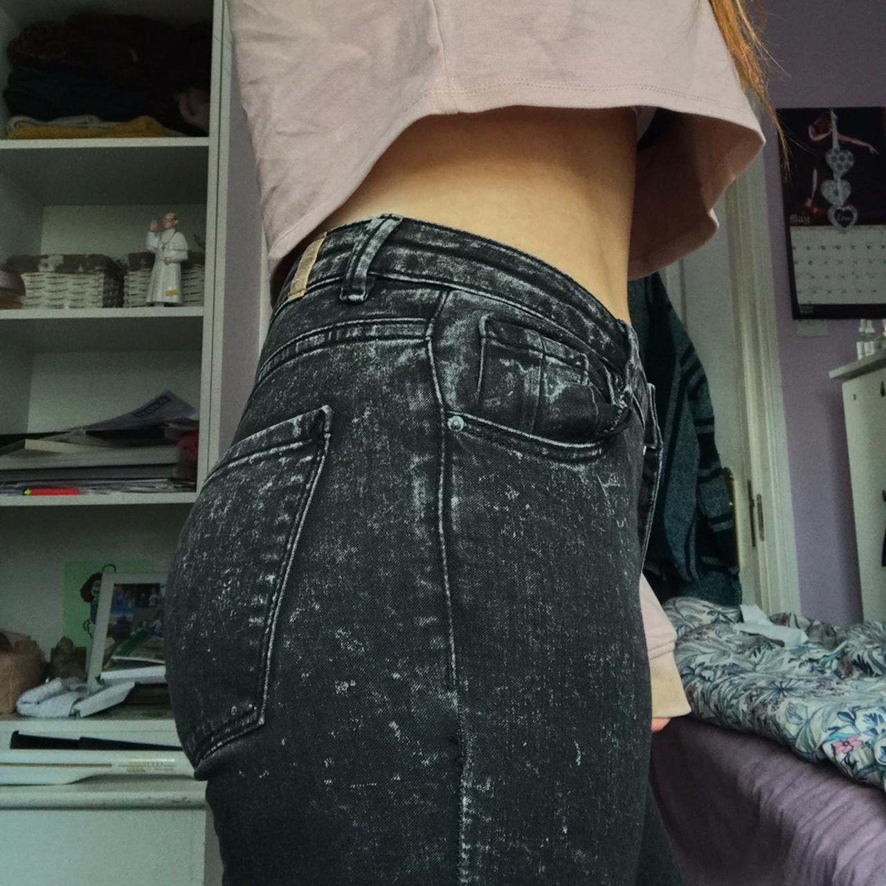 Black Acid wash skinny jeans from Pull and Bear. 28”... - Depop