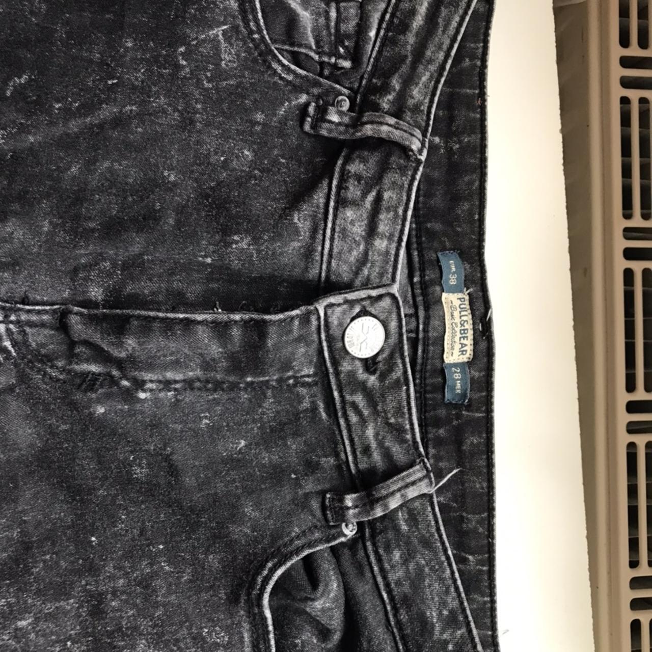 Black Acid wash skinny jeans from Pull and Bear. 28”... - Depop