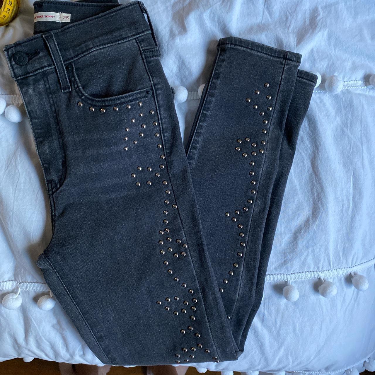 Mile high skinny black Levi jeans with silver studs.... - Depop