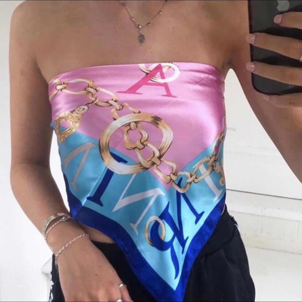 Patterned satin scarf. Silk scarf top. Bright... - Depop