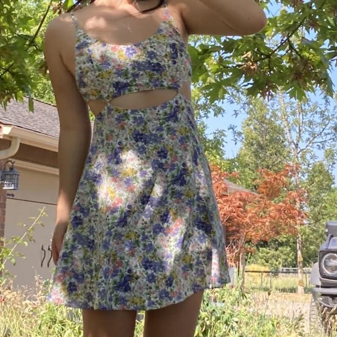 Pacsun floral dress Green and blue floral cut out... - Depop