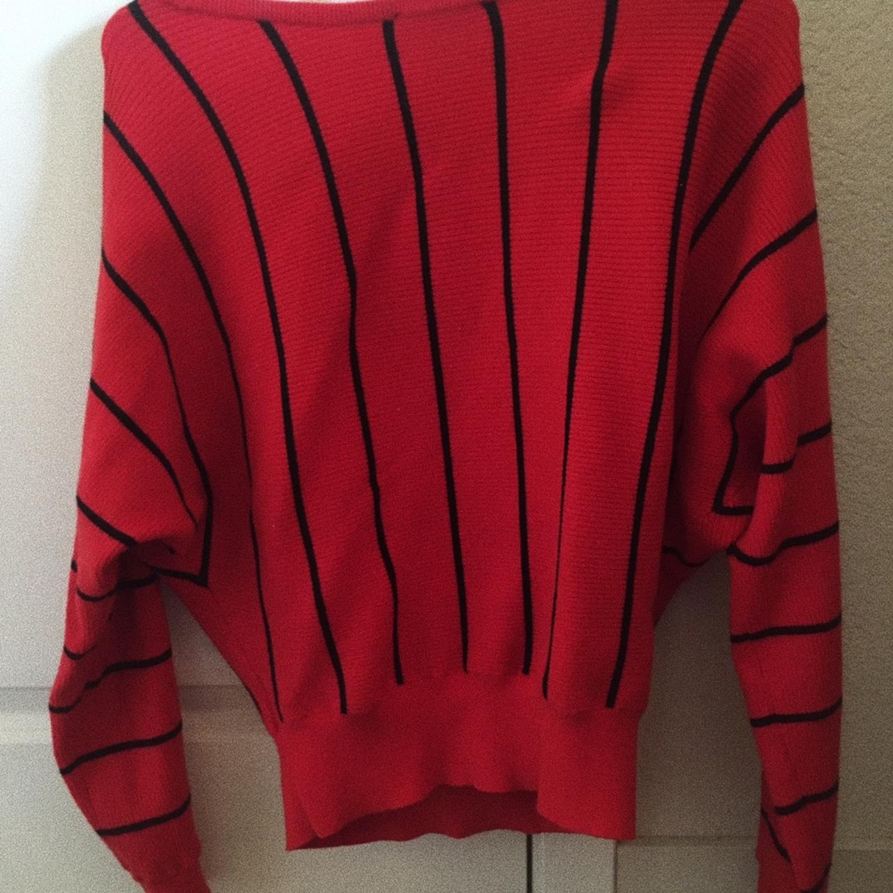 vertical striped red streatchable sweater -never... - Depop