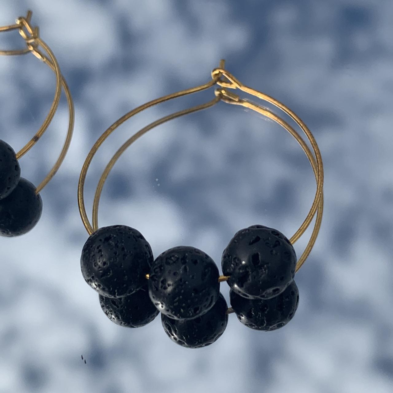 LAVA ROCK GOLD HOOPS handmade by me!! super duper... - Depop