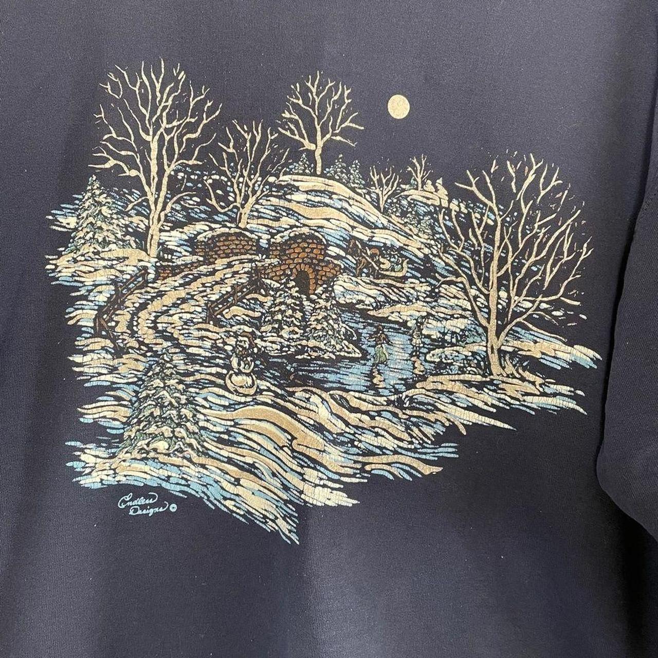 Vintage Endless Designs Winter Scene Crew Neck... - Depop