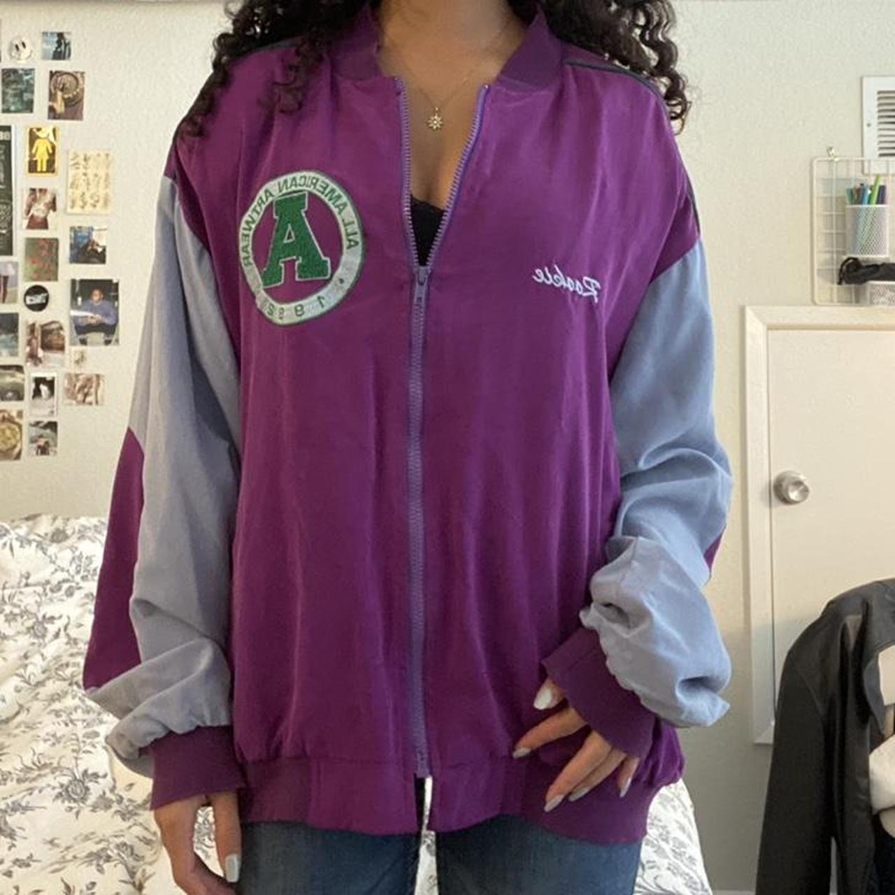purple vintage silk bomber jacket, baseball custom... - Depop