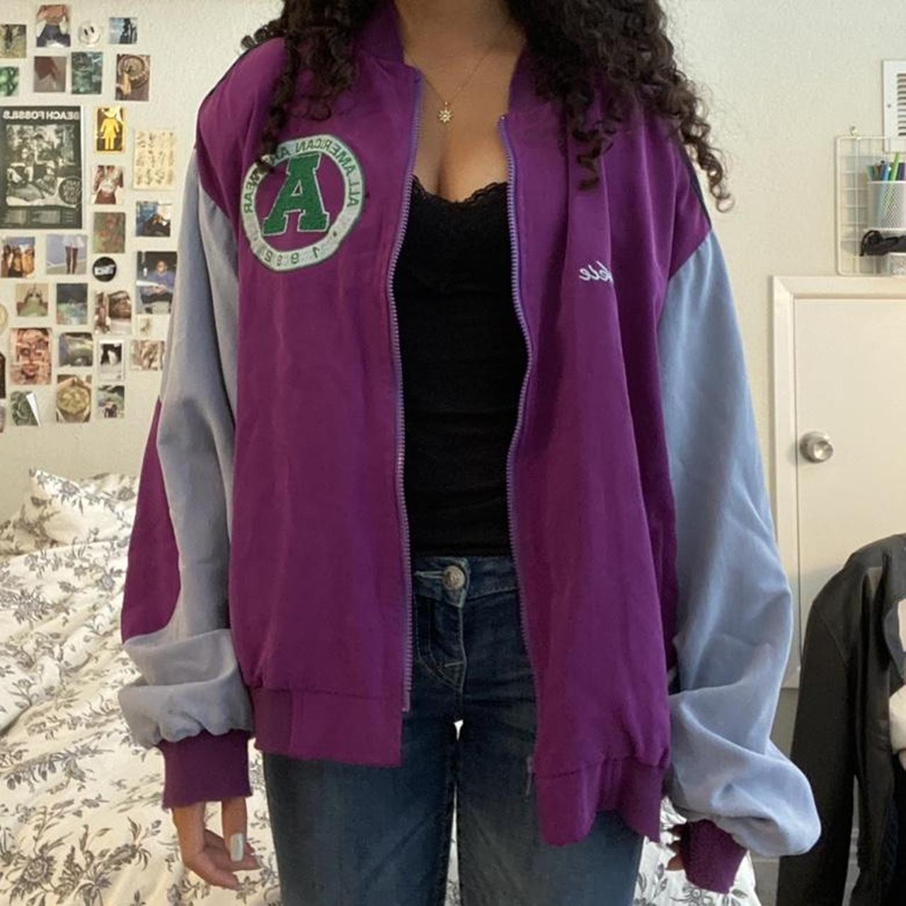purple vintage silk bomber jacket, baseball custom... - Depop