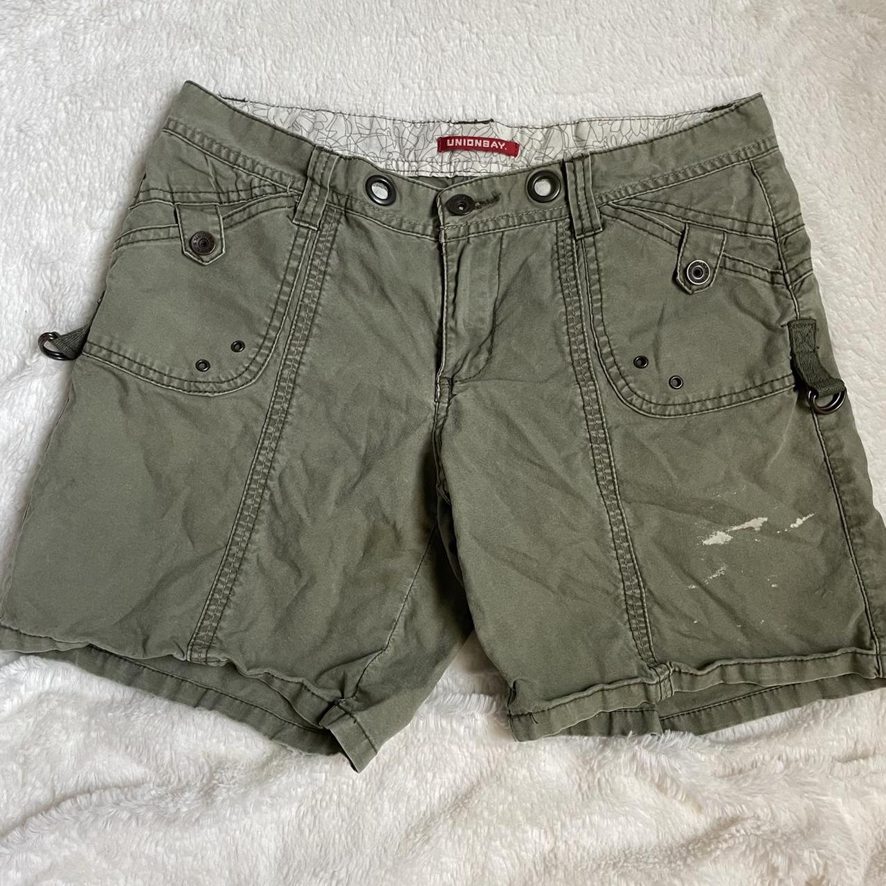 army green cargo style shorts by the brand union... - Depop