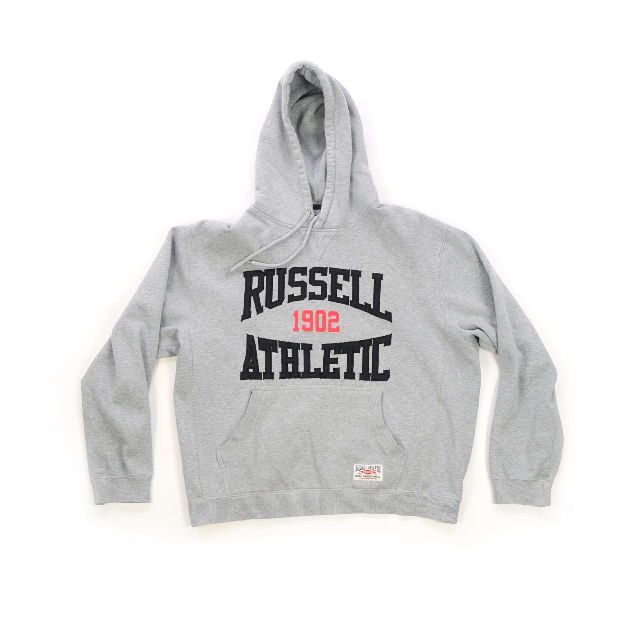 Russell Athletic big logo grey cotton hoodie... - Depop