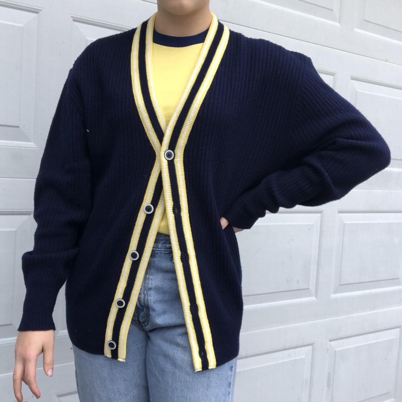 Cute vintage navy blue cardigan with white and... - Depop