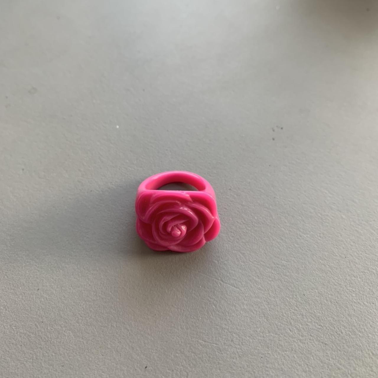 Cute Y2k chunky pink plastic rose ring, soo pretty,... - Depop