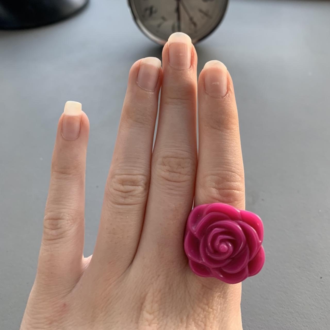 Cute Y2k chunky pink plastic rose ring, soo pretty,... - Depop
