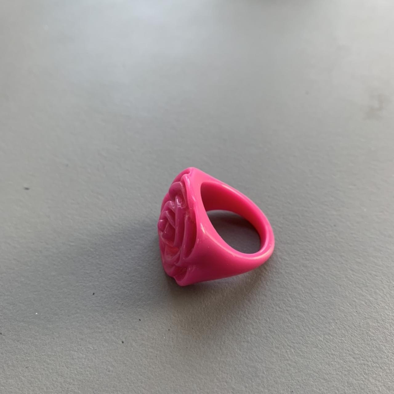 Cute Y2k chunky pink plastic rose ring, soo pretty,... - Depop