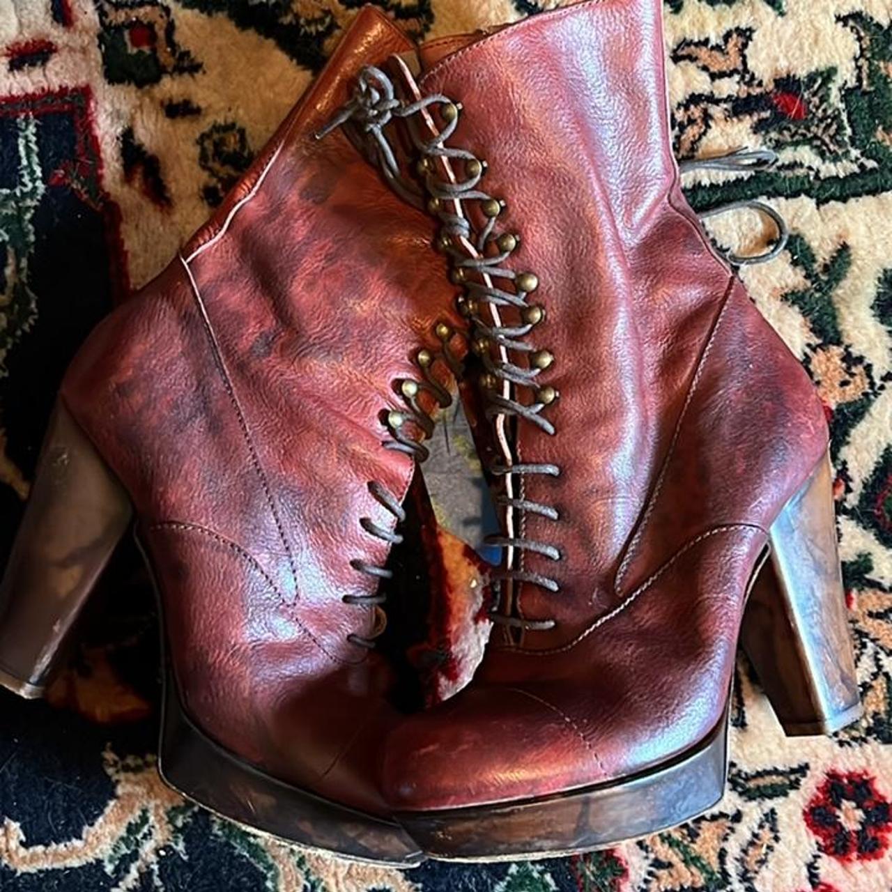 Brick red leather vintage witchy boots size 7.5... - Depop