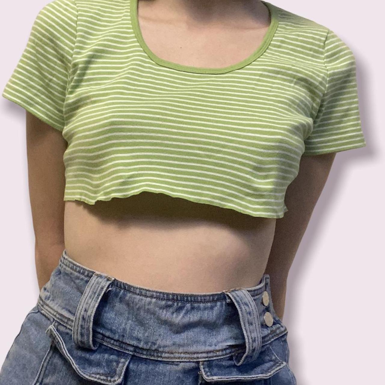 Striped green cropped top- Jones New York petite... - Depop
