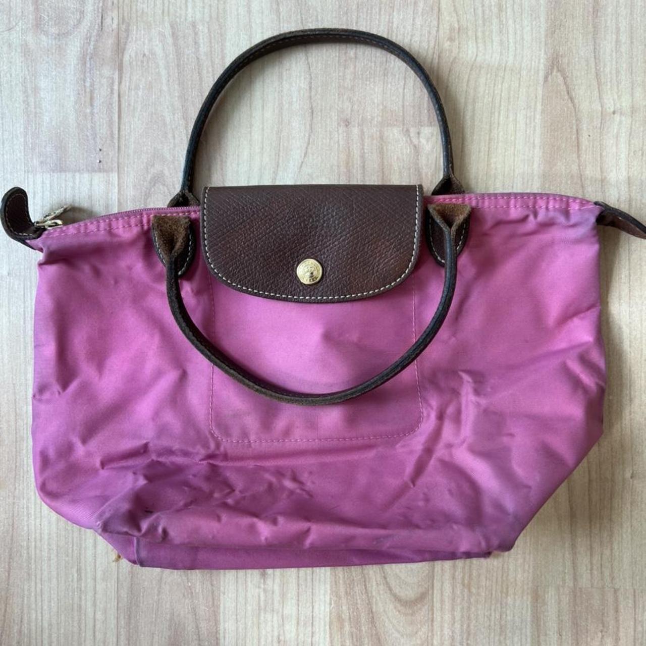 Vintage Longchamp mini handbag in pink. Worn but... - Depop