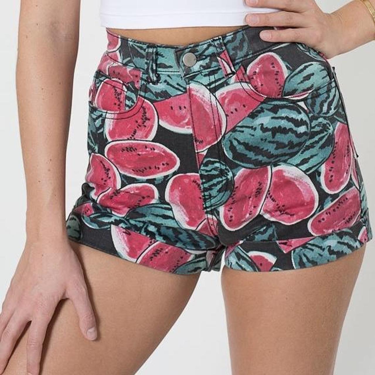 American Apparel watermelon print denim shorts Waist... - Depop