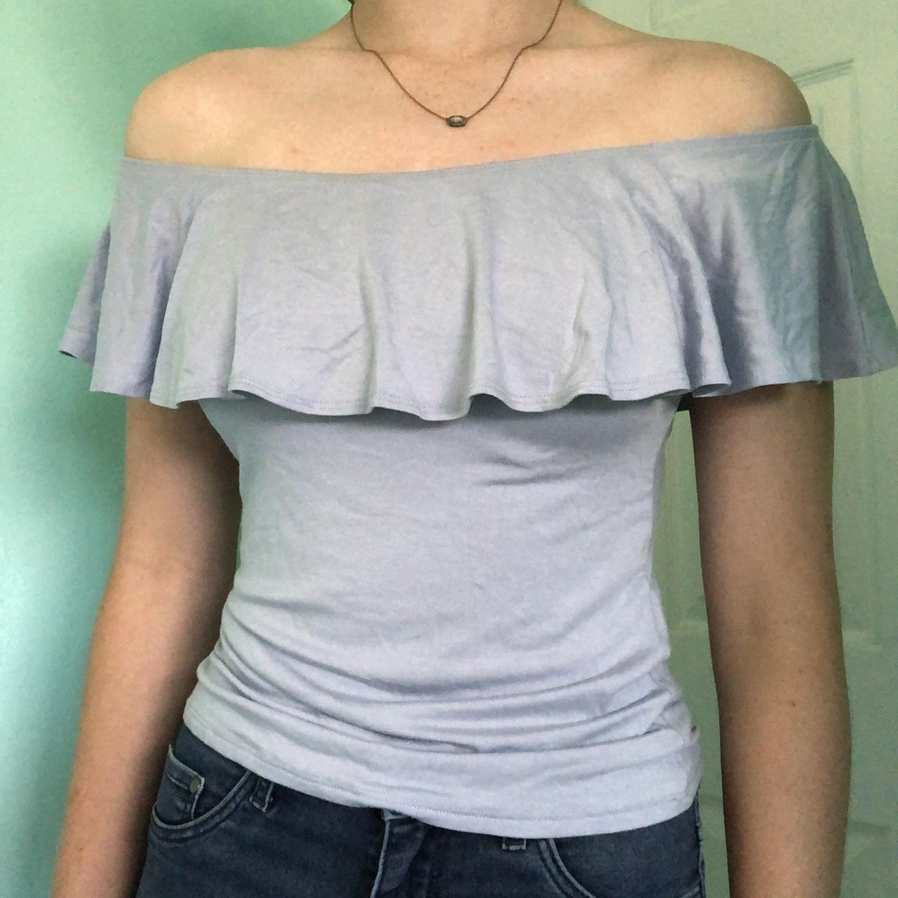 - Off the shoulder light blue ruffle top from... - Depop