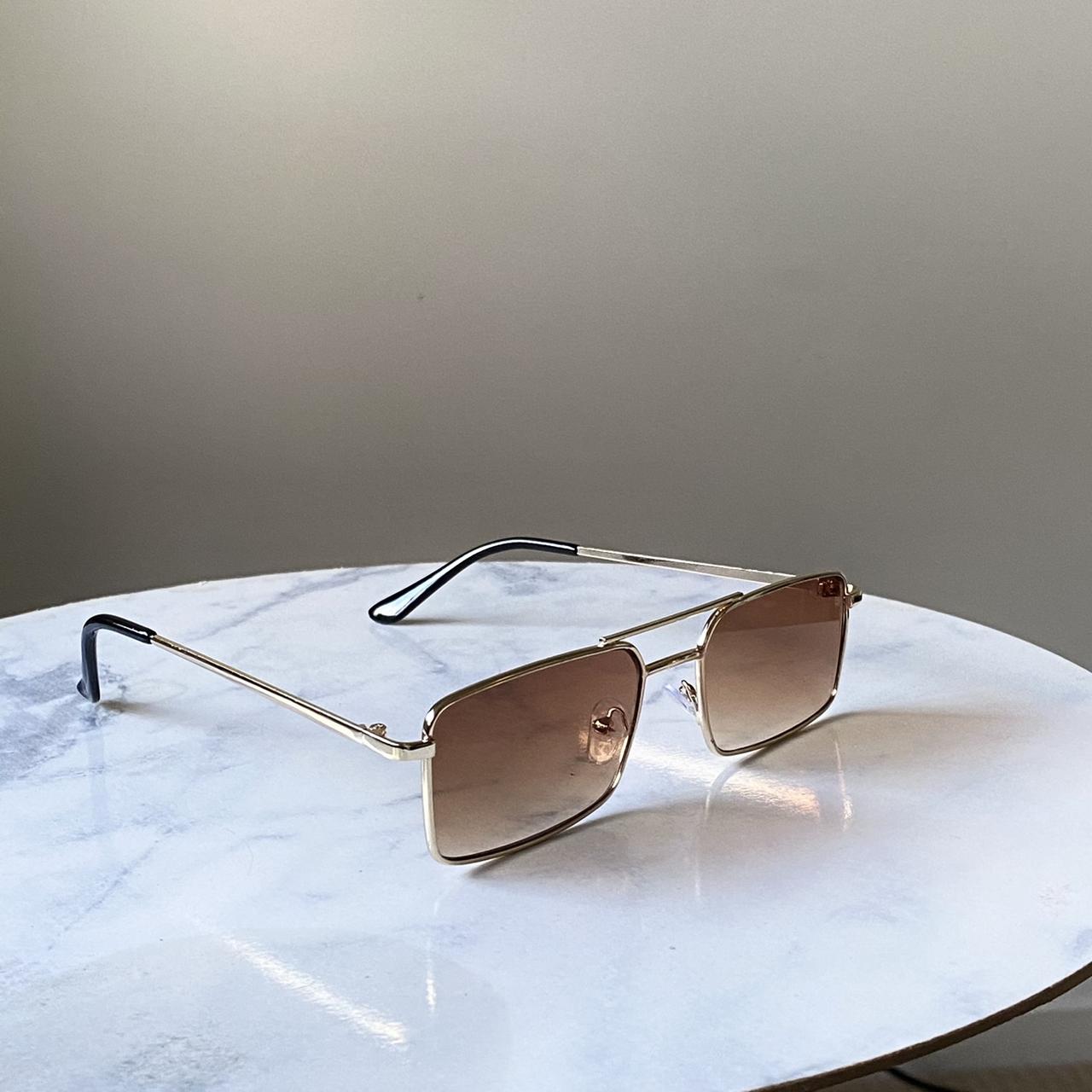 BRAND NEW - Brown rectangle aviator sunglassses -... - Depop