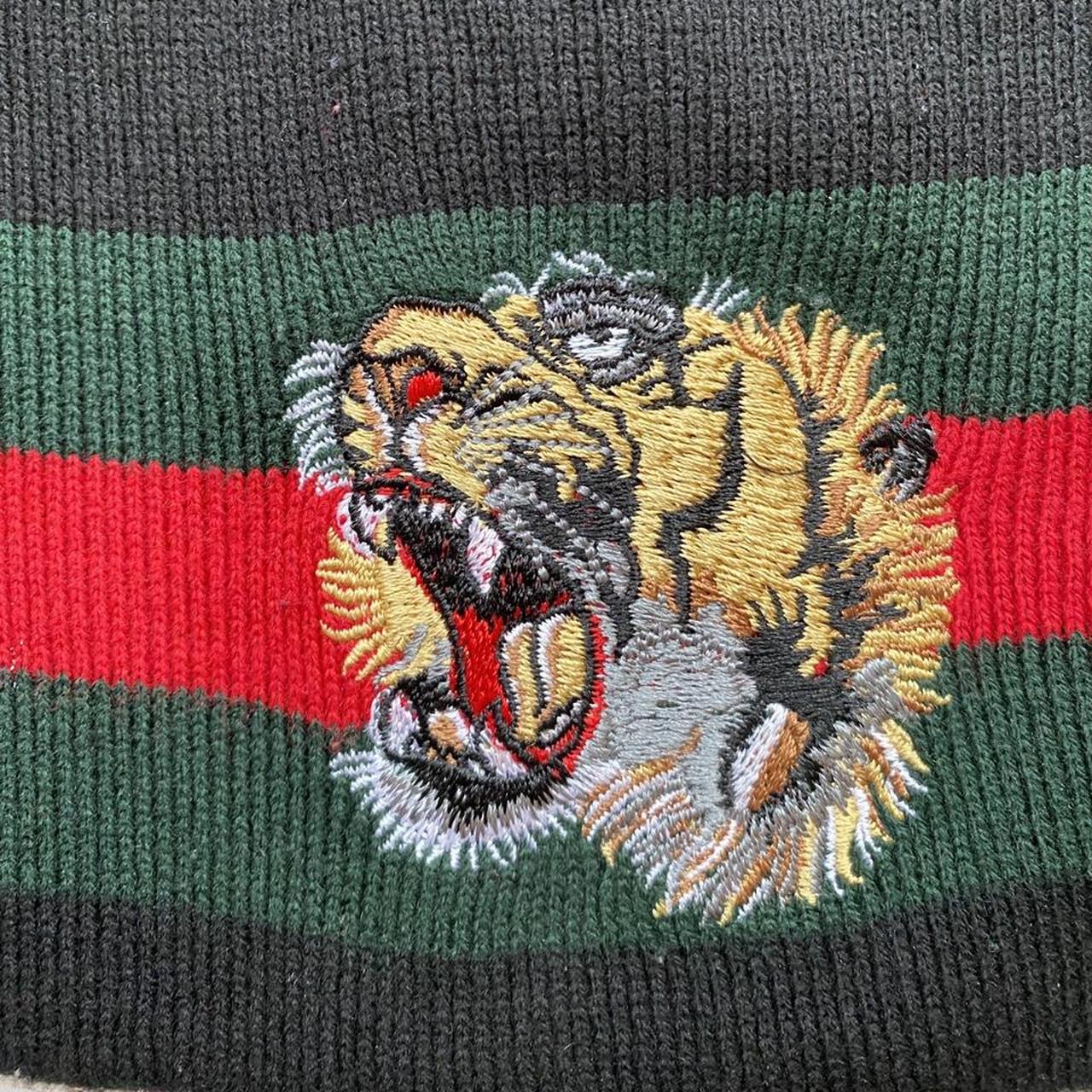 Gucci Tiger Print Striped hat. Gently used like new.... - Depop