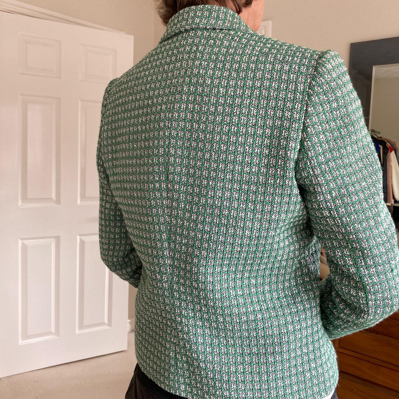 Jaeger size 12 biker style jacket in green tweed,... - Depop