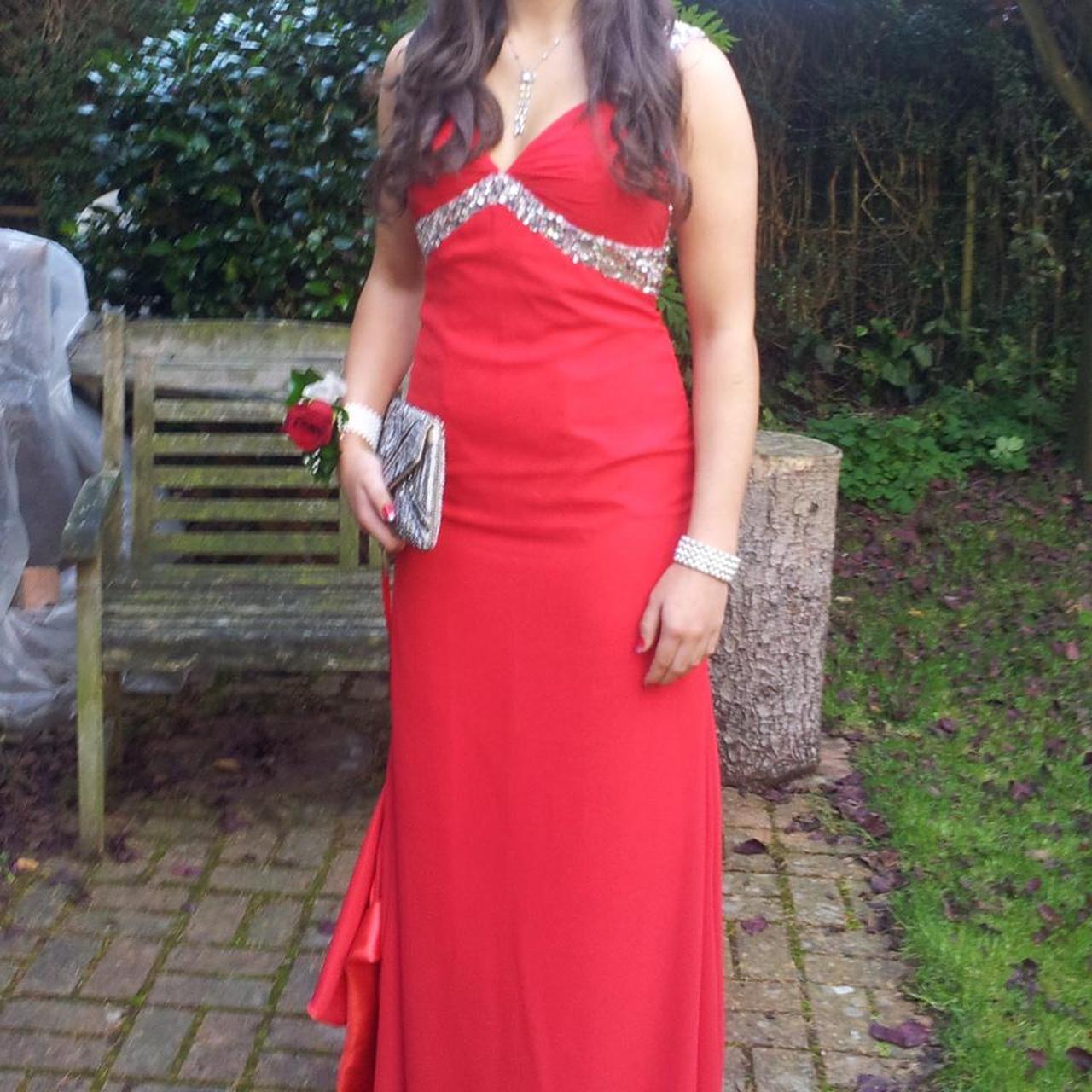 pretty red and silver prom dress worn once for a... - Depop
