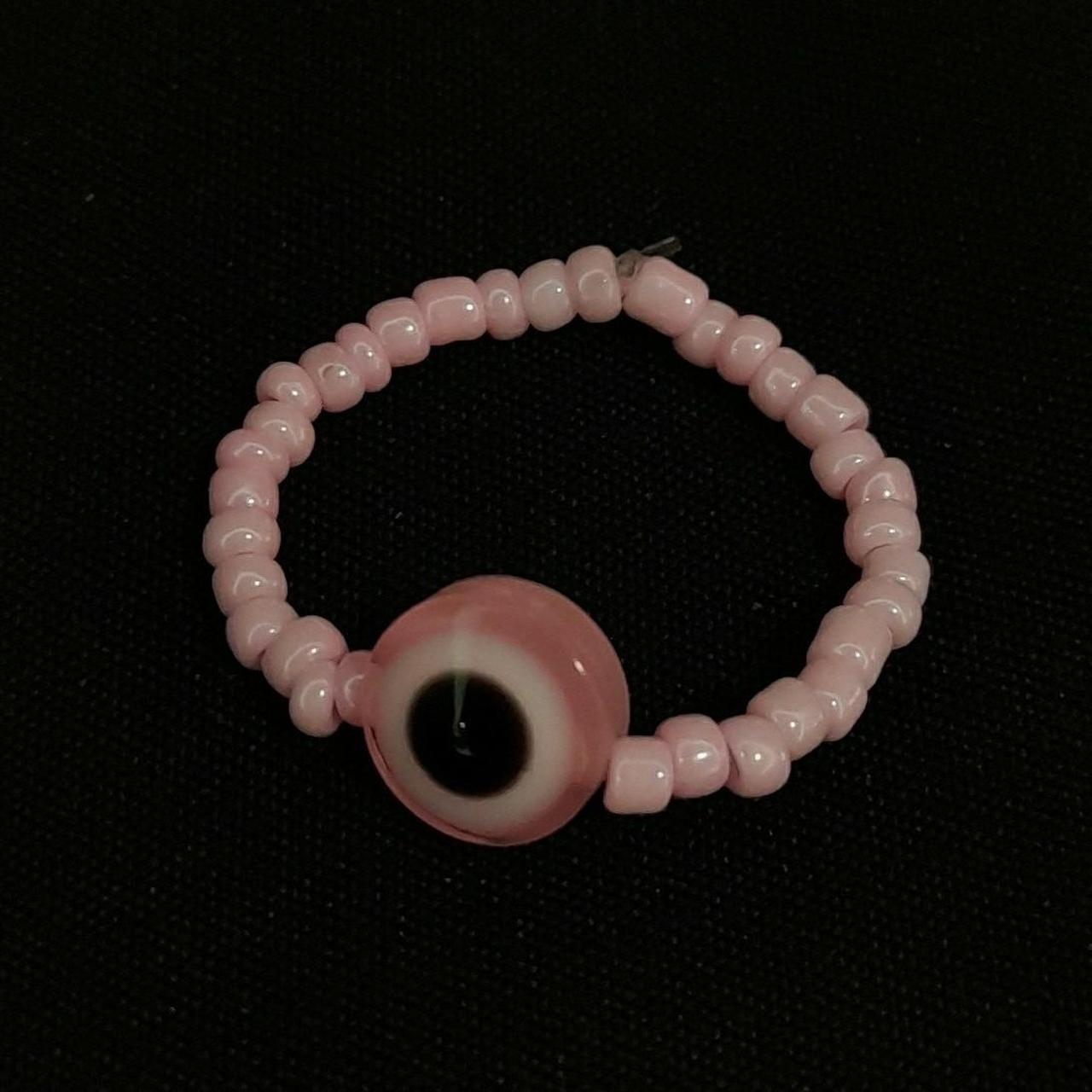 Pink Evil Eye Ring ☠️Handmade with elastic &... - Depop