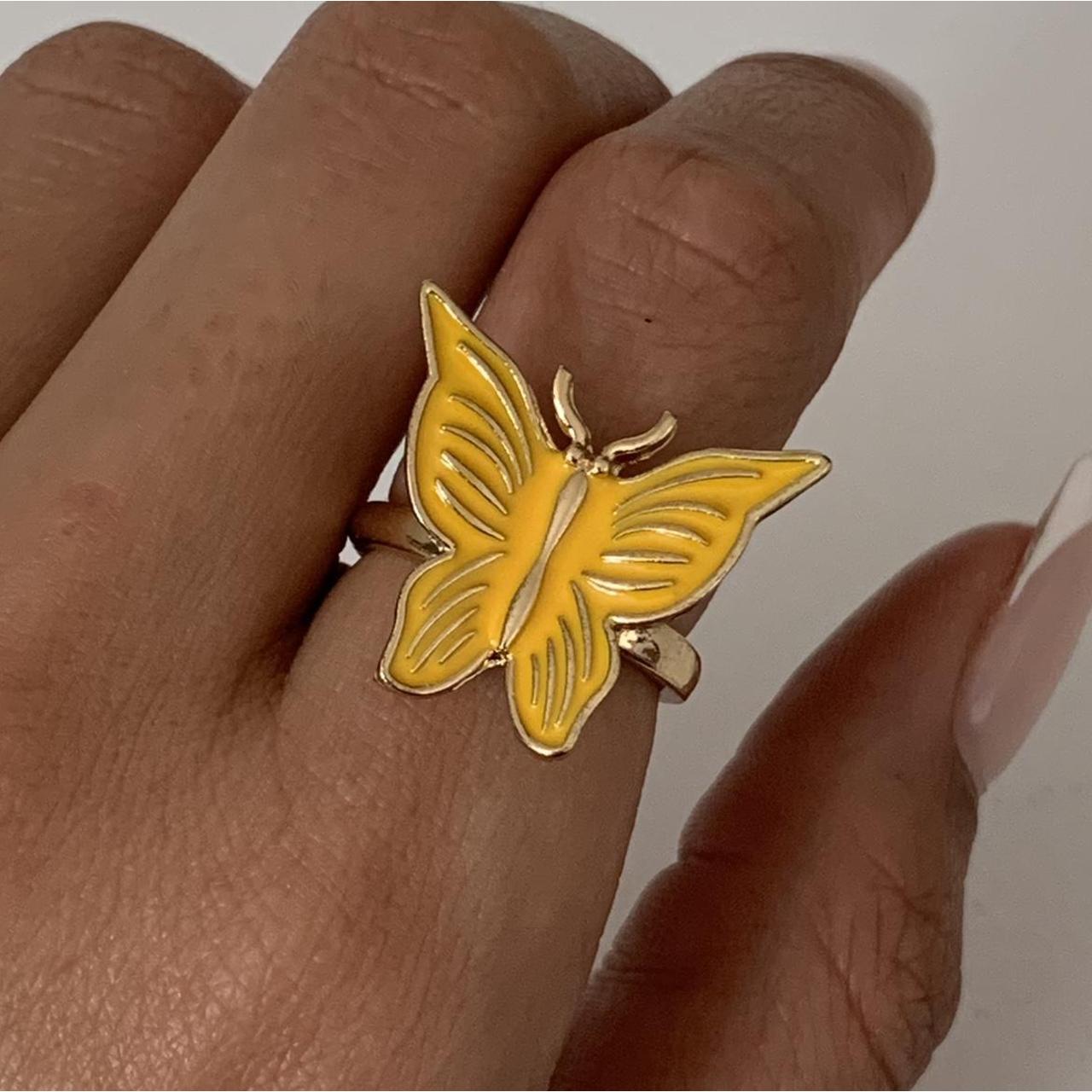 Gold coloured large yellow butterfly rings •instant... - Depop