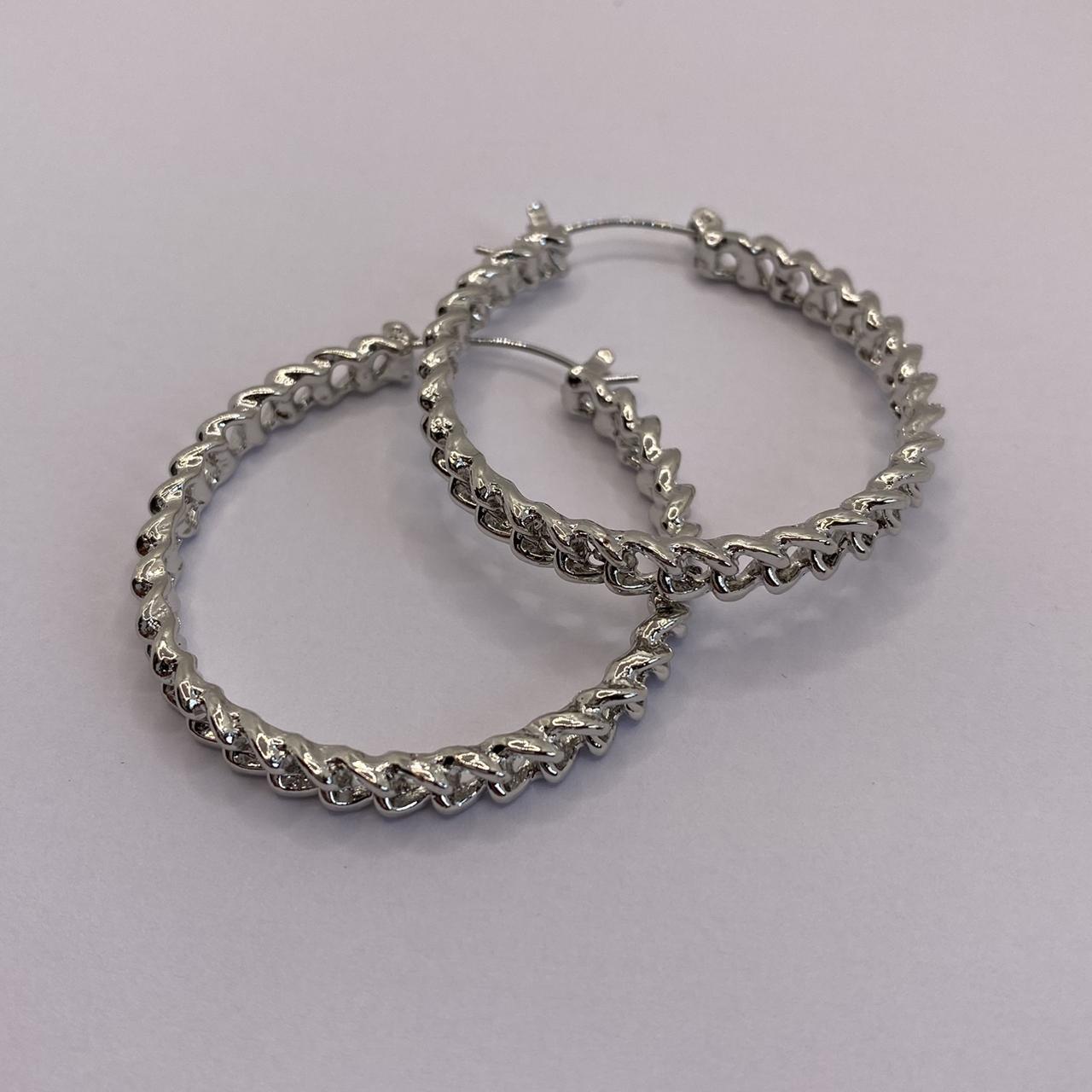 Silver coloured chain link circle hoop... | Depop