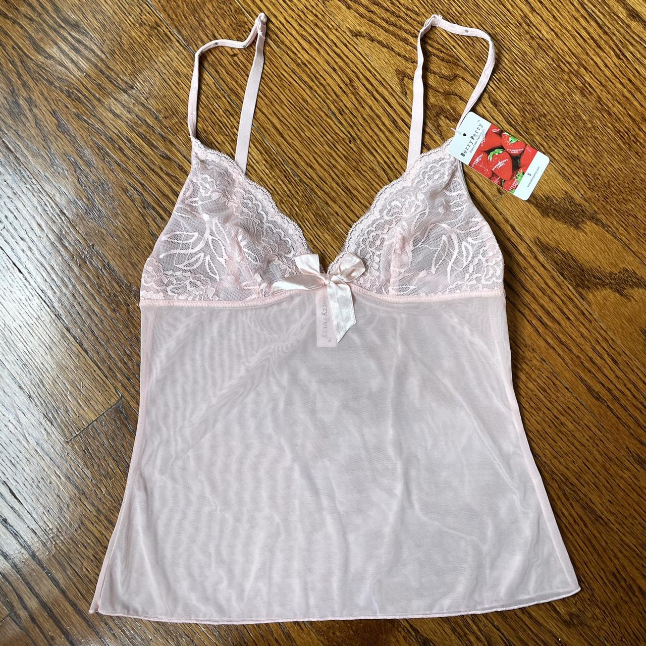 Y2K pale pink mesh cami See through cami with bow... - Depop