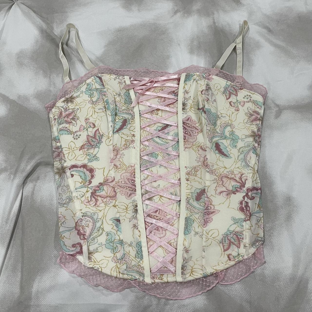 Sophie b floral corset Cream corset with lace up... - Depop