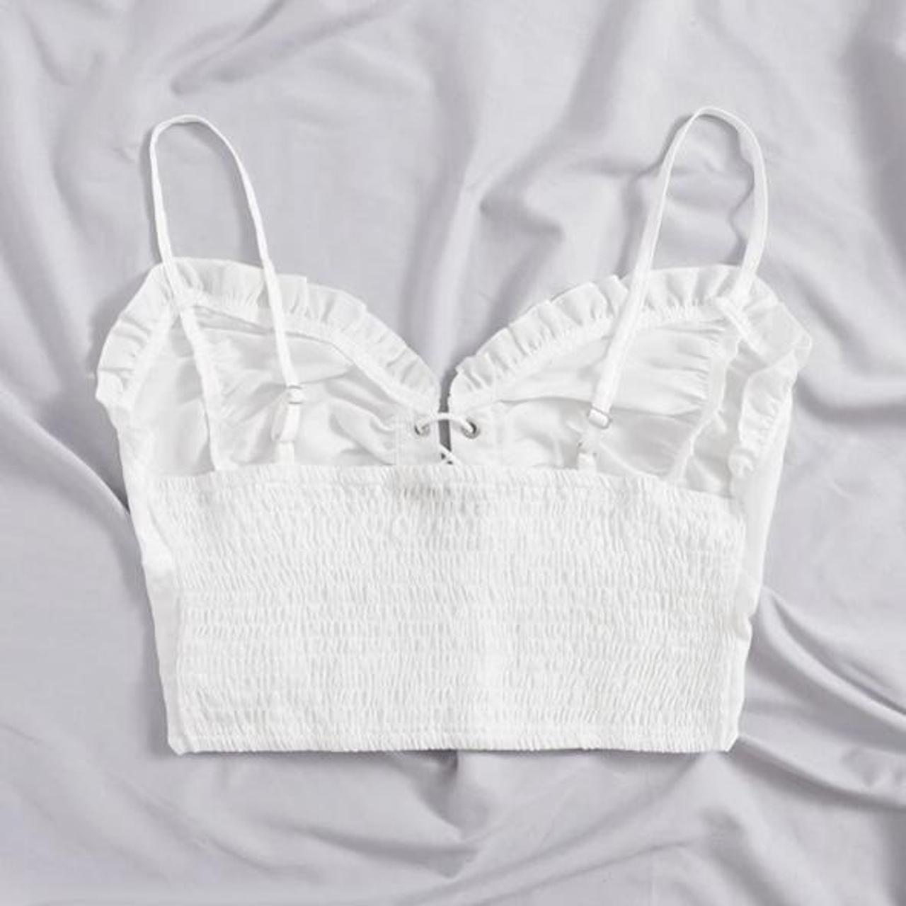 SHEIN lace up front shirred crop cami top🐚 Size... - Depop