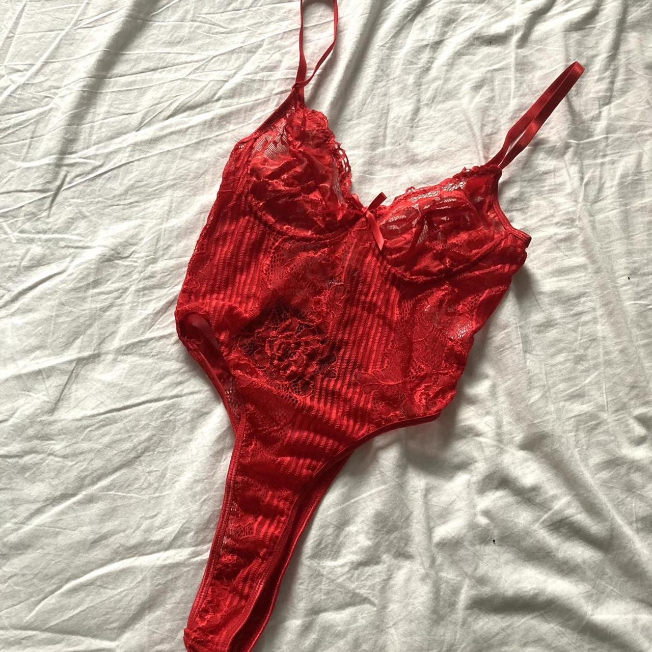 PrettyLittleThing red high leg body lingerie sexy.... - Depop