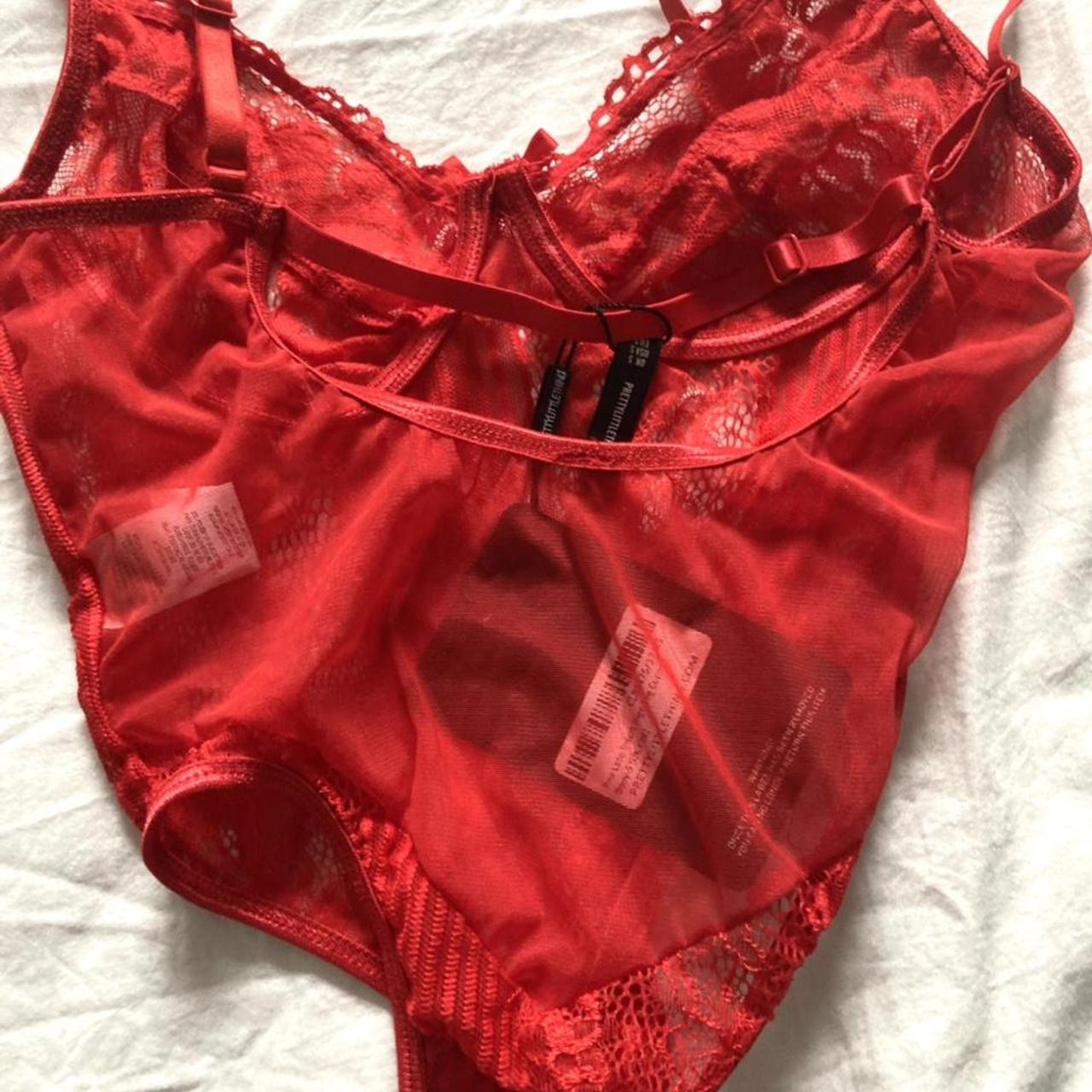 PrettyLittleThing red high leg body lingerie sexy.... - Depop
