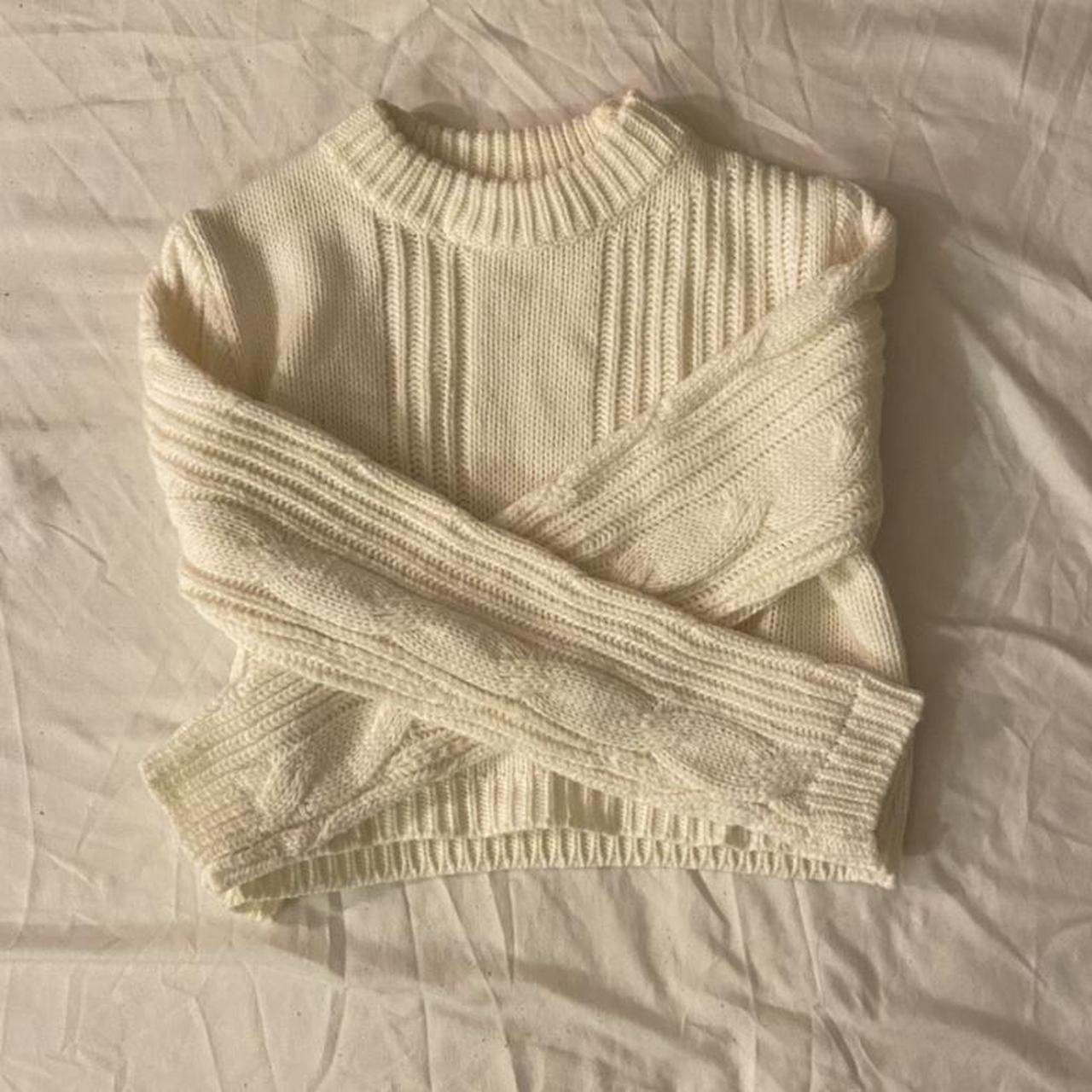 White cable knit cropped sweater - Depop