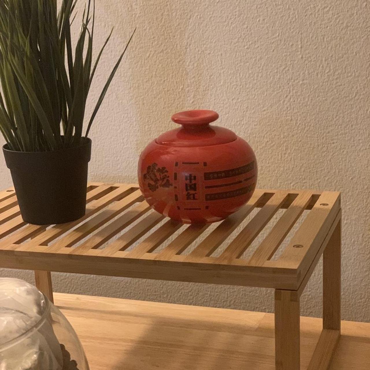 Decorative Asian Inspired Red Canister with Lid -... - Depop