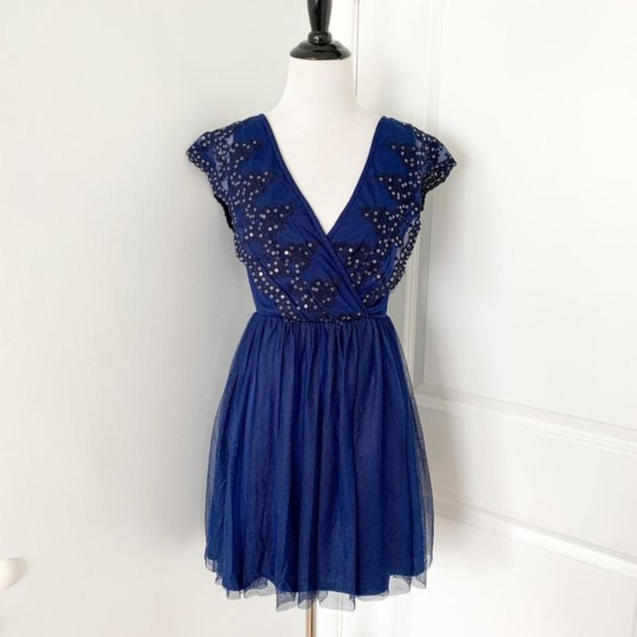 Asos Navy Blue Mini Dress with black lace and... - Depop