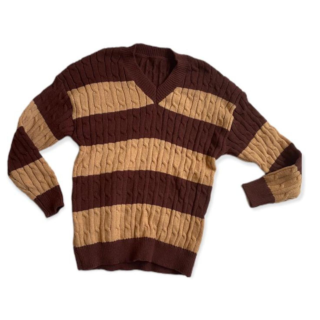 Striped cable knit sweater Super warm thick... - Depop