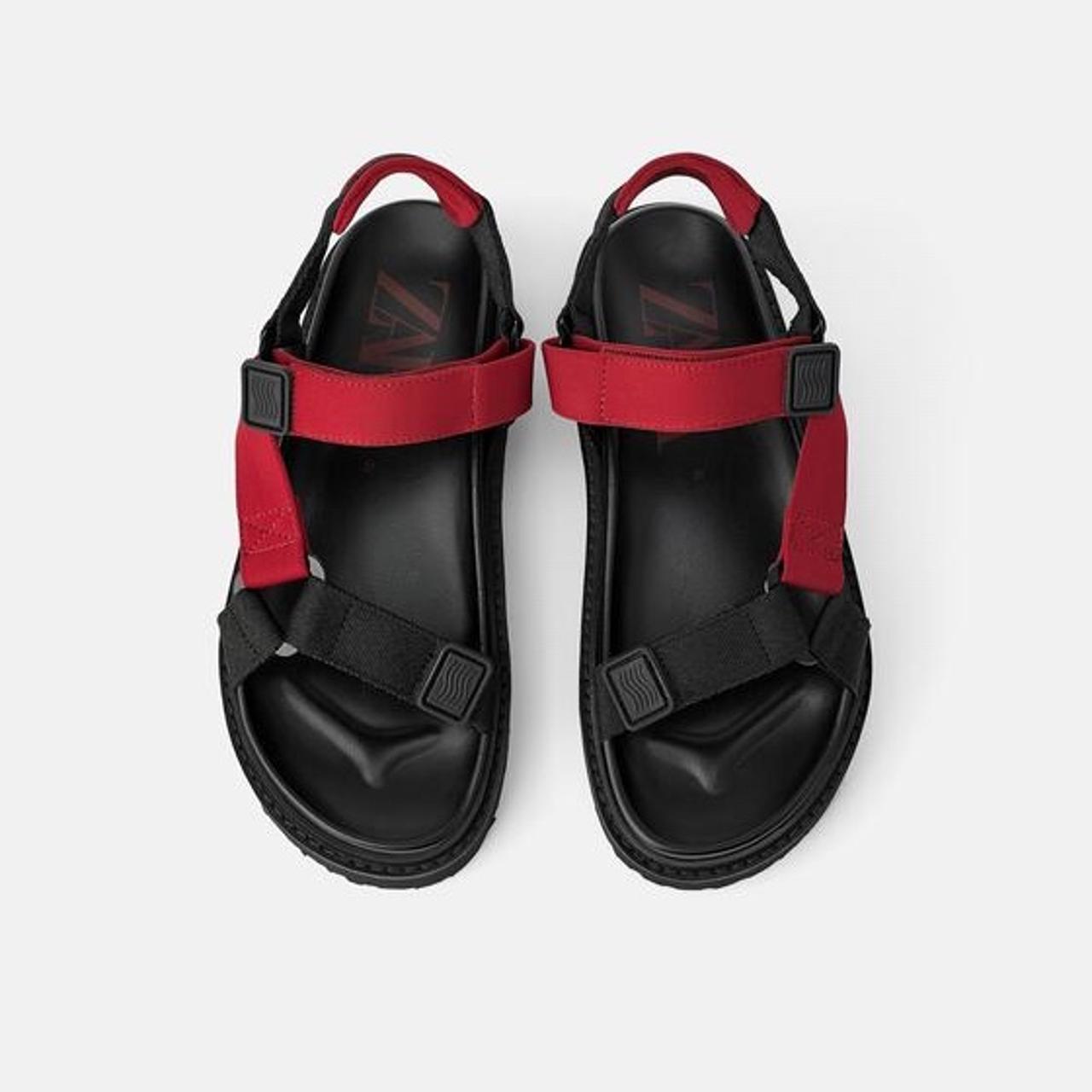 ZARA // strappy sandals • color: black & red •... - Depop