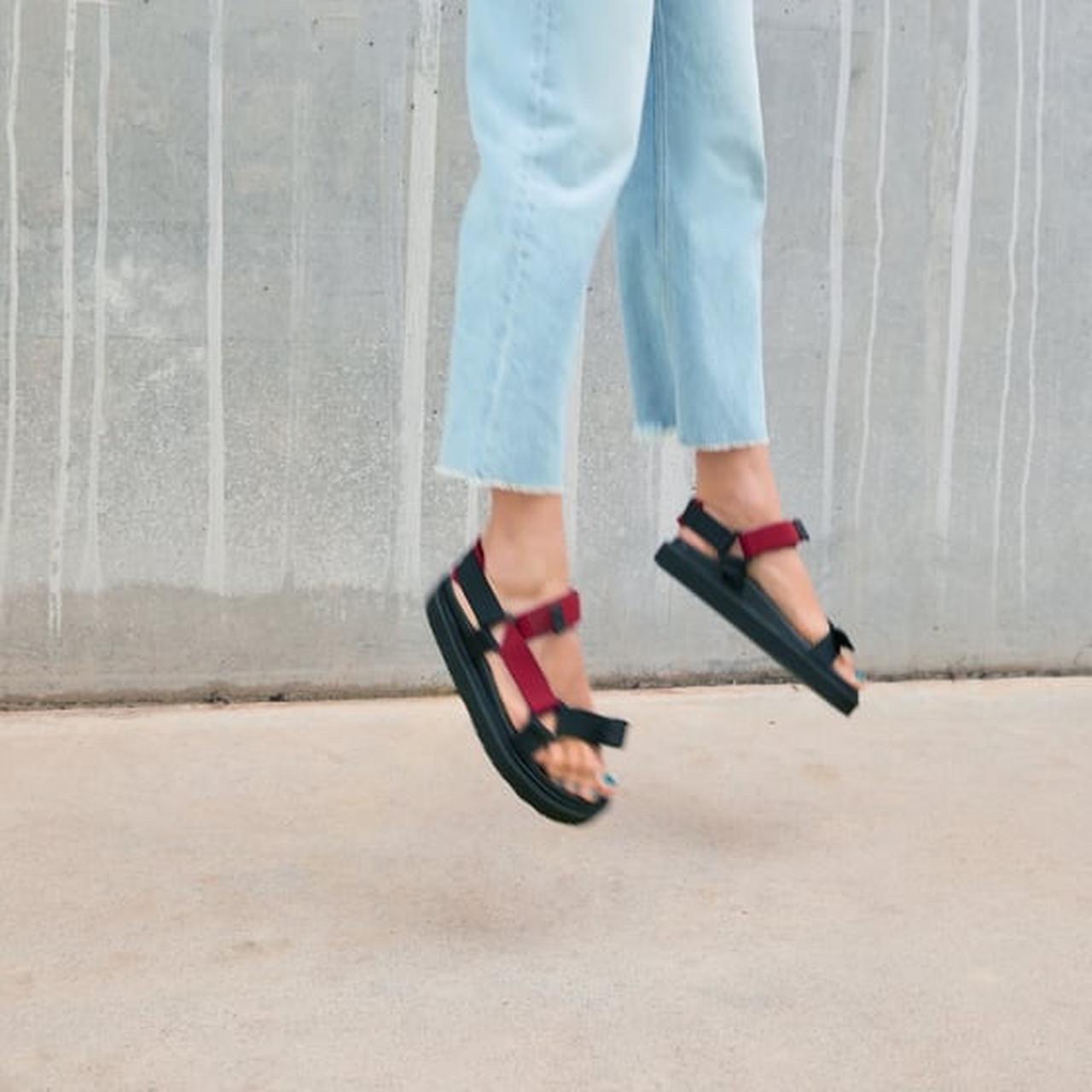 ZARA // strappy sandals • color: black & red •... - Depop
