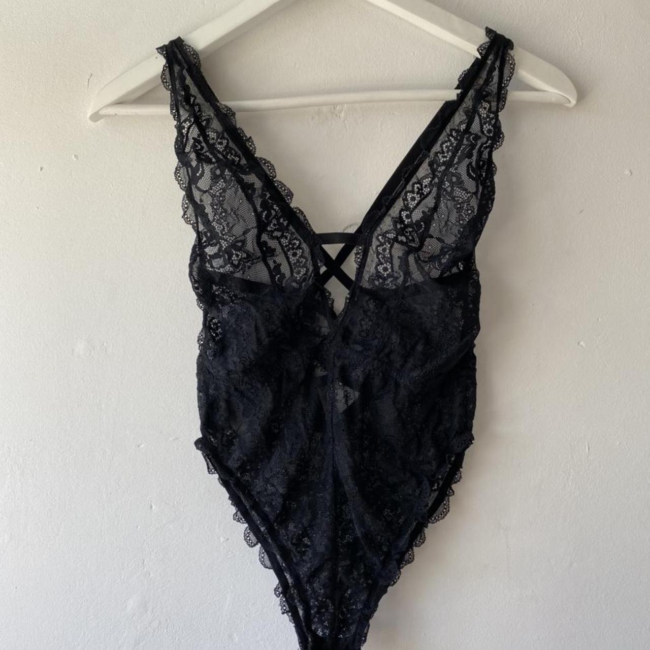Beautiful black lace body with elasticated cross... - Depop