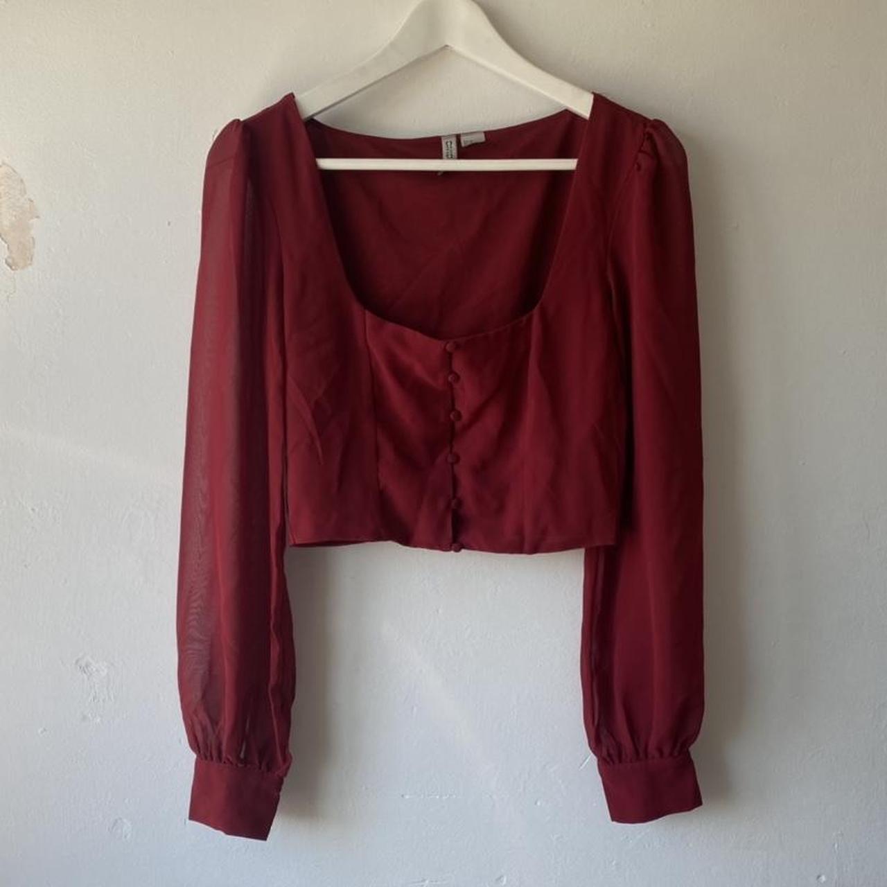 H&M chiffon top in burgundy red ♥️🍓 comes as a size S... - Depop