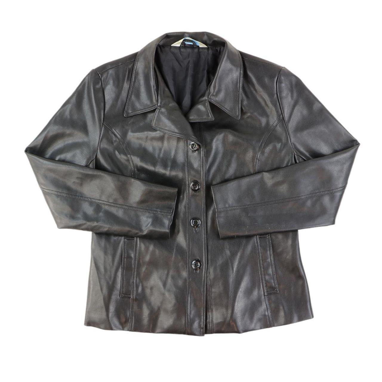 New Look Leather Jacket Leather Style Coat... - Depop