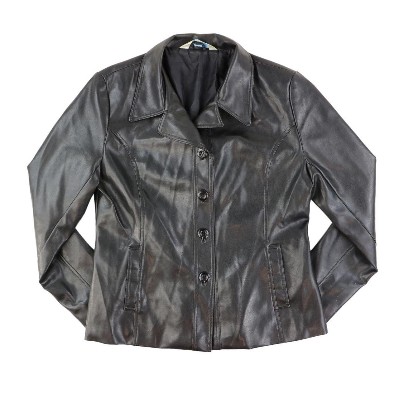 New Look Leather Jacket Leather Style Coat... - Depop