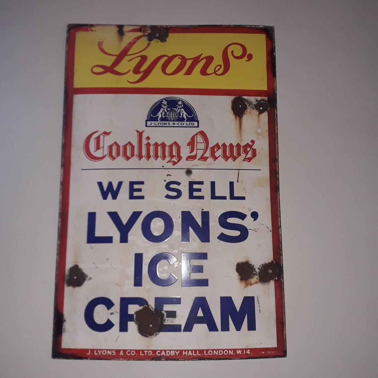 Large Vintage enamel Advertising sign - Lyons Ice... - Depop