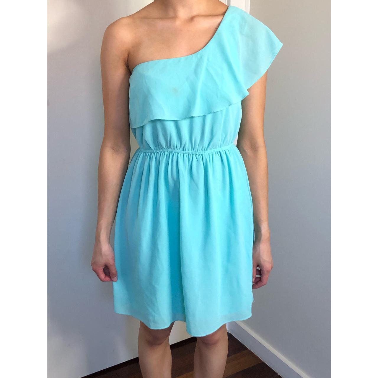 Dotti One Shoulder Blue-Green Dress 🎀 Size 6 🎀... - Depop
