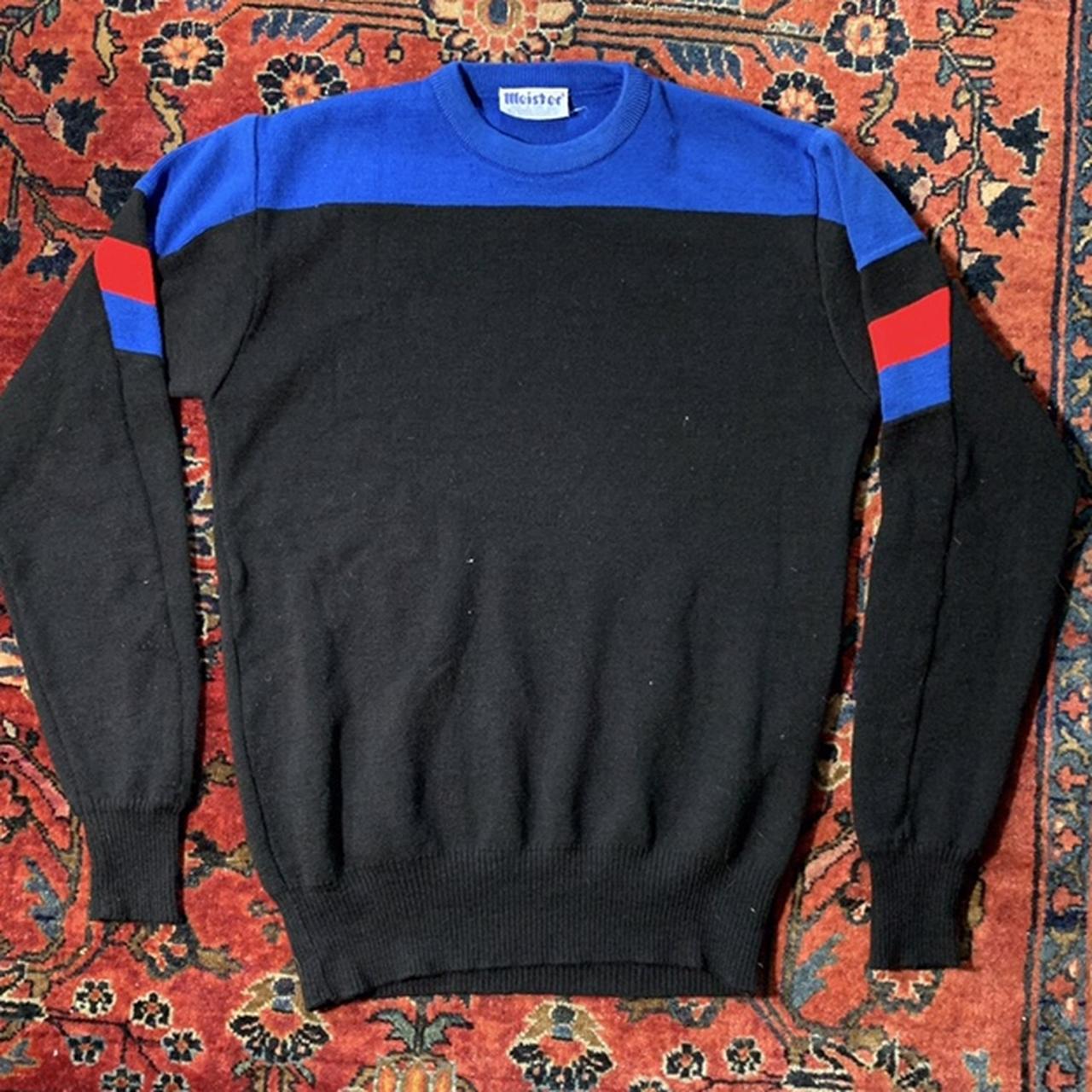 vintage 1970s Meister blue red and black sweater... | Depop