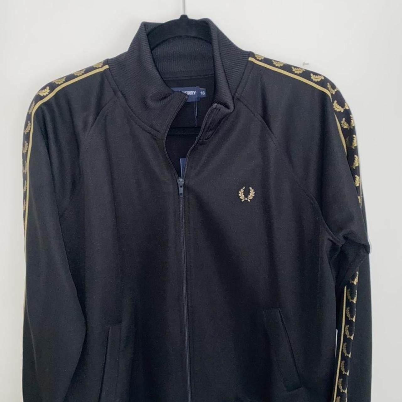Fred Perry black and gold track top- size 16 Brand... - Depop