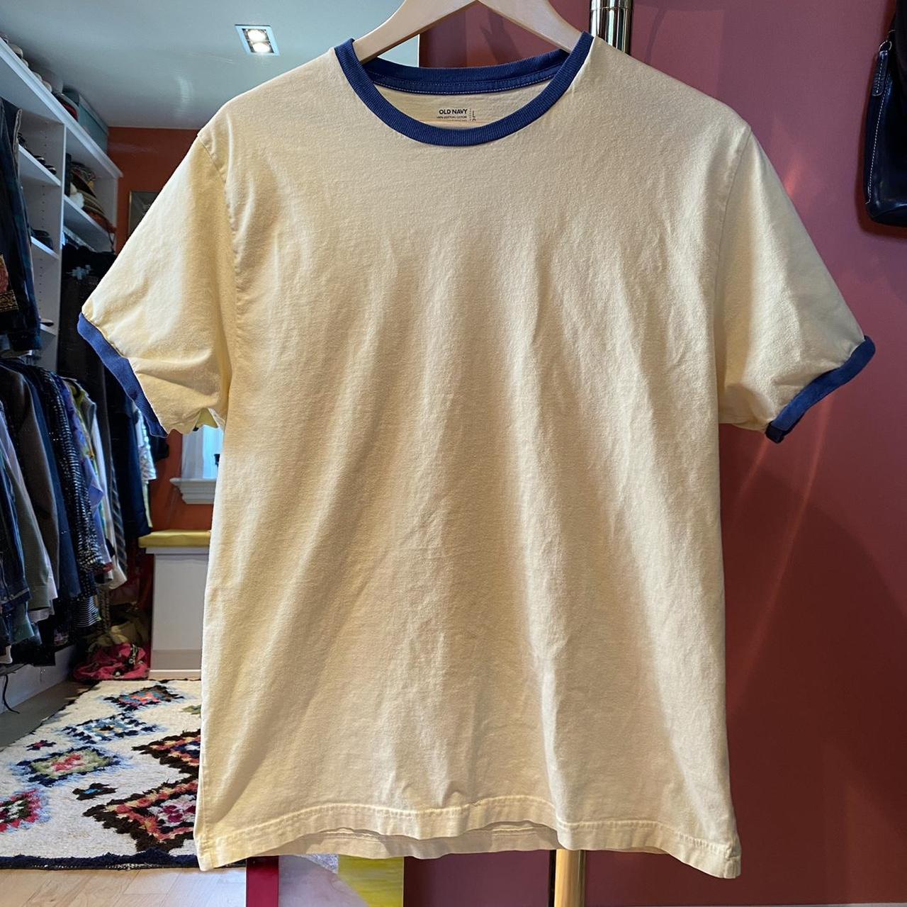 Ringer tee ⚾️ pastel yellow & navy. Size L, very soft... - Depop