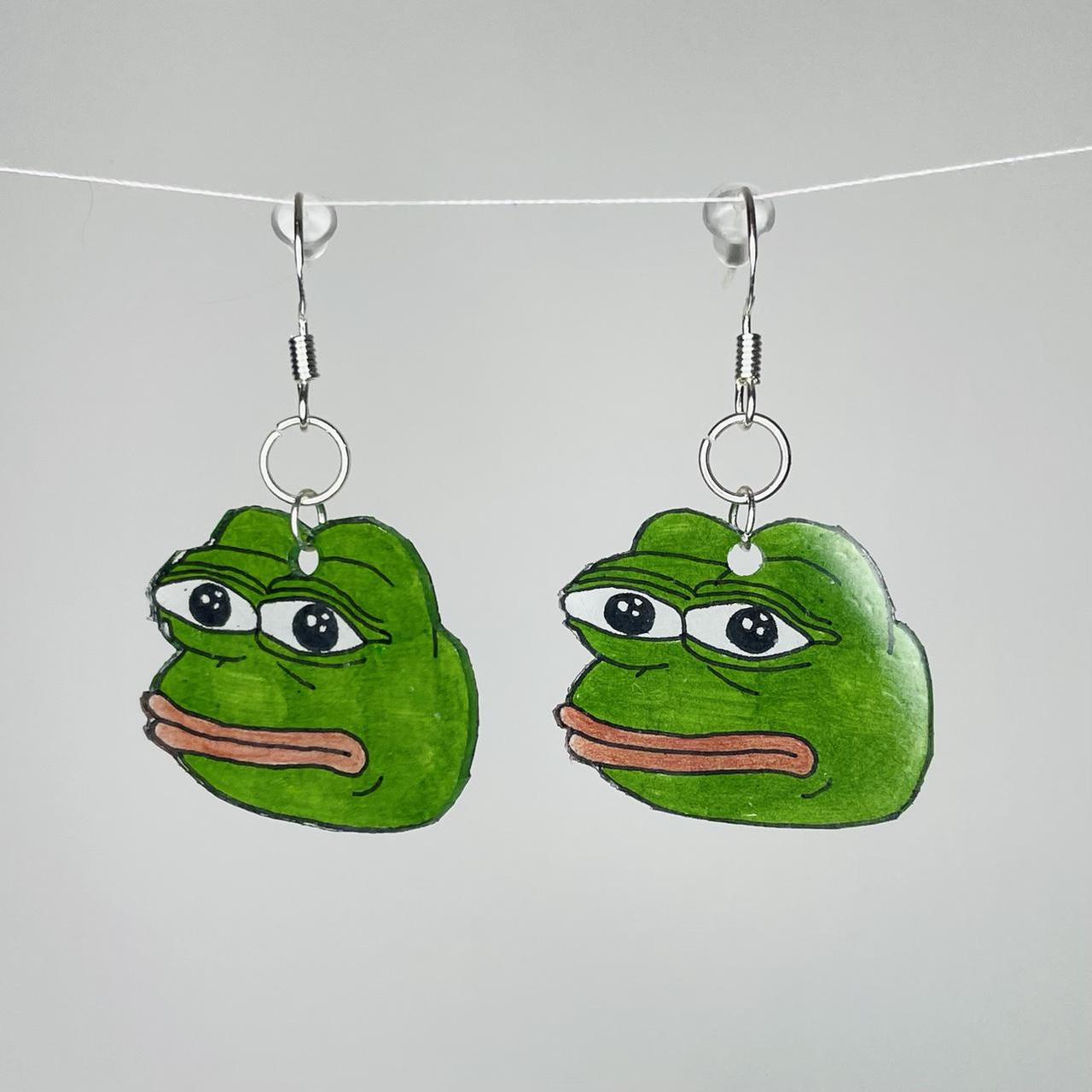 Hand drawn + made Pepe the frog meme earrings •... - Depop